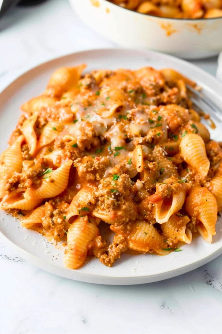 One-Pot Creamy Beef and Shells - Insanely Good