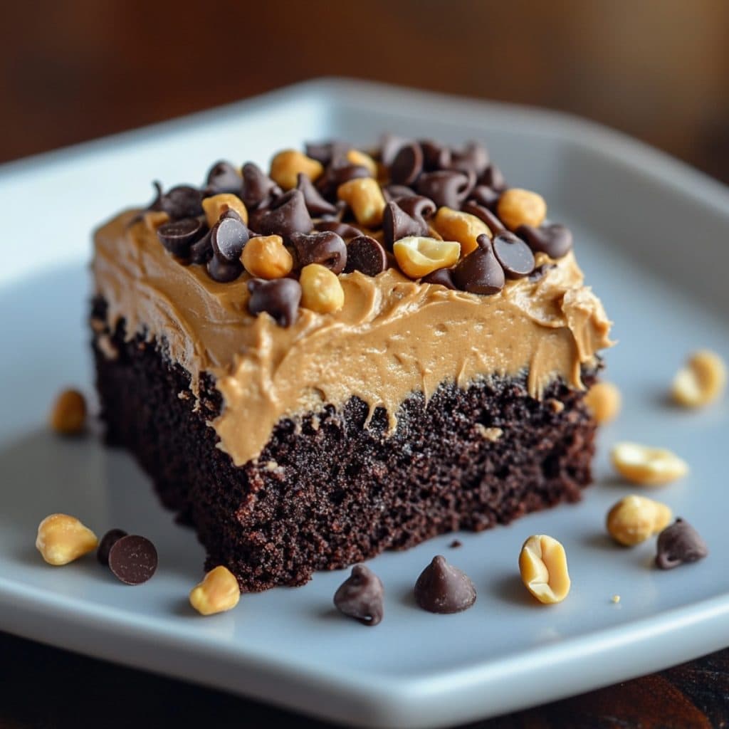 Peanut Butter Chocolate Poke Cake - Insanely Good