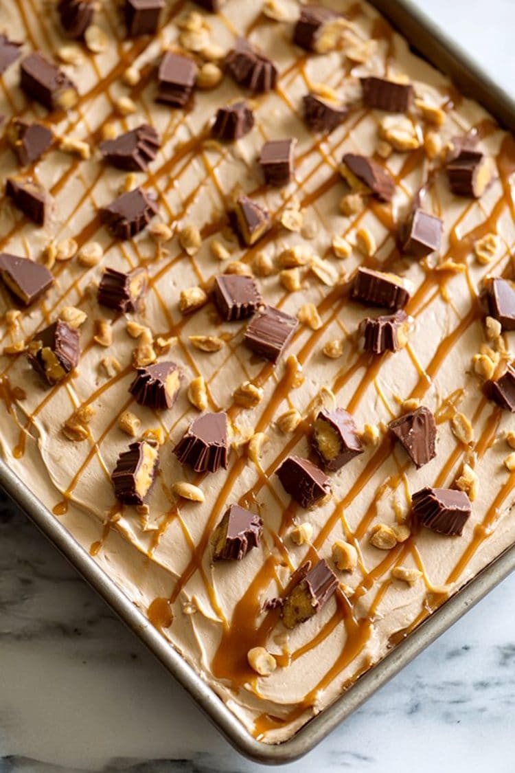 Peanut Butter Chocolate Poke Cake - Insanely Good