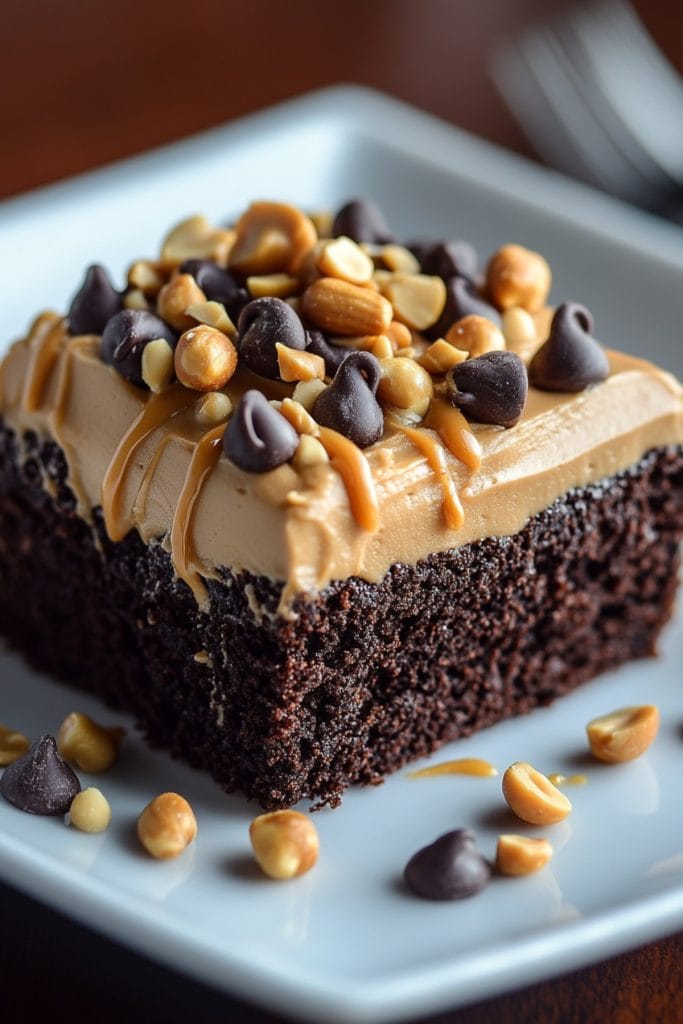 Peanut Butter Chocolate Poke Cake - Insanely Good