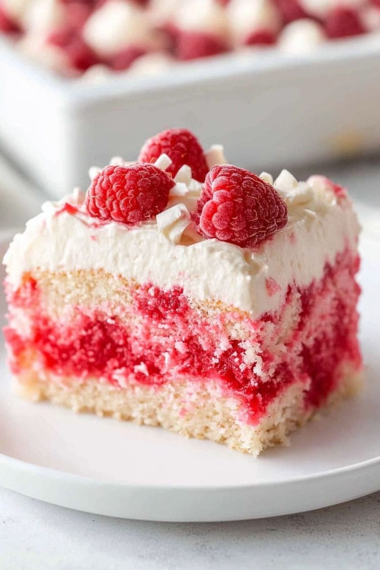 White Chocolate Raspberry Poke Cake - Insanely Good