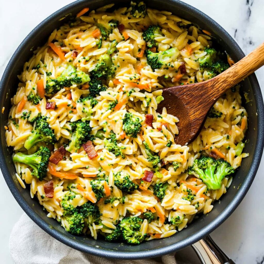 Broccoli Cheddar Orzo - Insanely Good