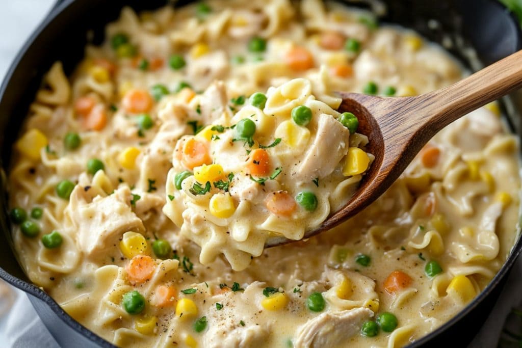 Chicken Pot Pie Pasta - Insanely Good