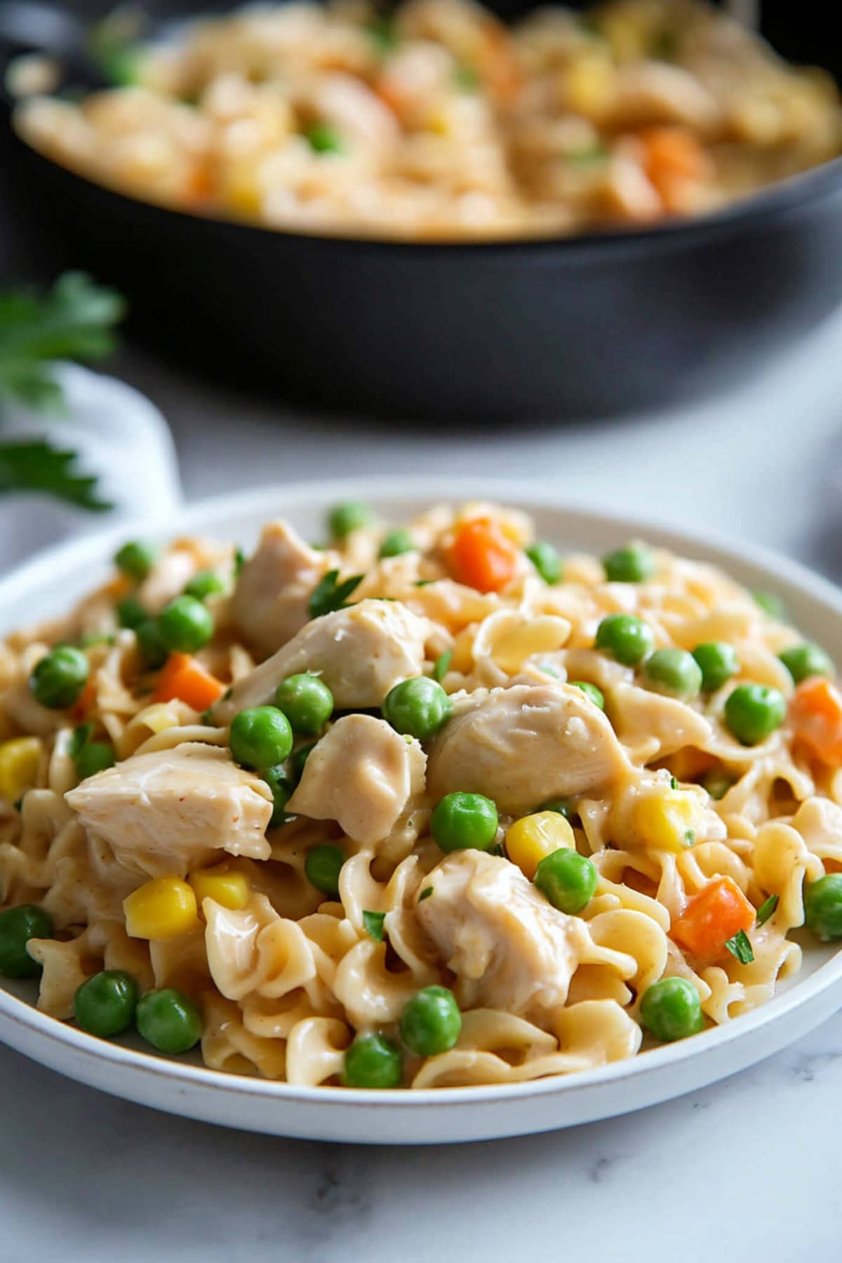 Chicken Pot Pie Pasta - Insanely Good