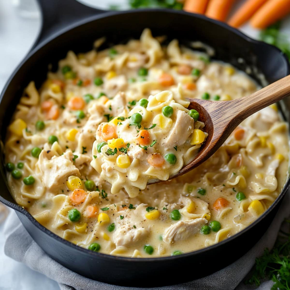 Chicken Pot Pie Pasta - Insanely Good