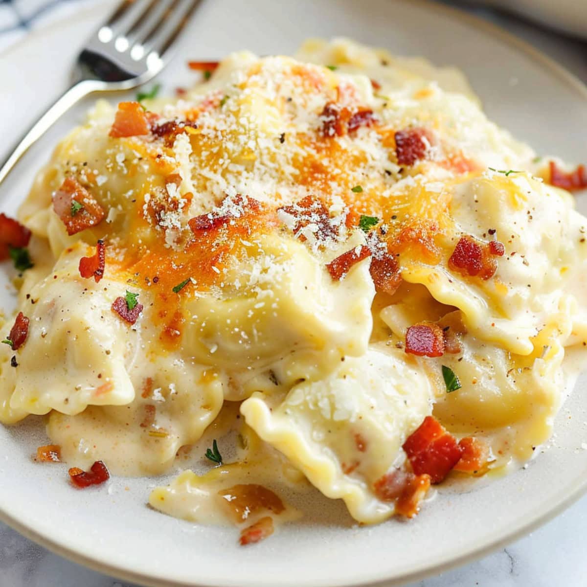 Copycat Olive Garden Ravioli Carbonara - Insanely Good