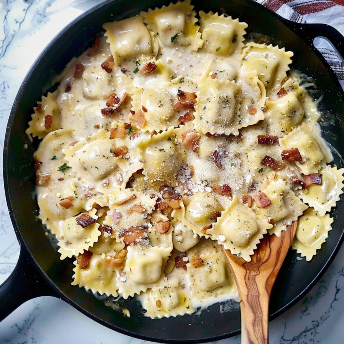 Copycat Olive Garden Ravioli Carbonara - Insanely Good